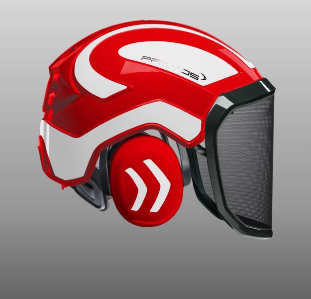 Casque forestier Integral Forest Protos® - Coloris rouge et blanc ...