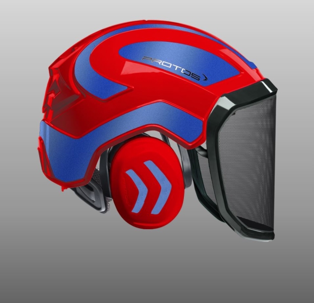 Casque forestier Integral Forest Protos® - Coloris Rouge et Bleu métal ...