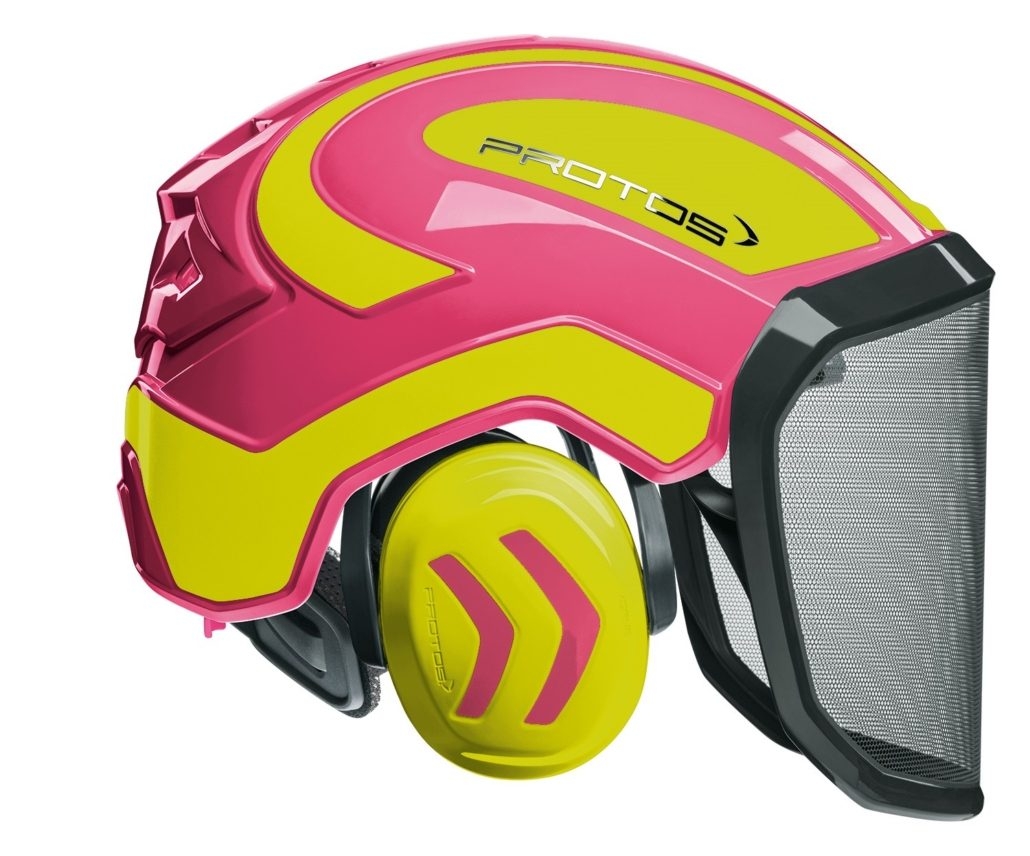 Casque forestier Integral Forest Protos® - Coloris Rose et Jaune Néon ...